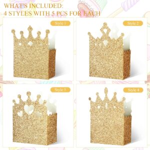 20 Pieces Princess Crown Boxes Glitter Princess Boxes Princess Crown Candy Boxes Gold Crown Party Favor Boxes Glitter Crown Party Boxes for Wedding Birthday Baby Shower Supplies