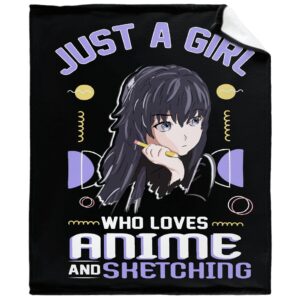 microfiber flannel throw blanket just a girl who loves anime and sketching super soft cozy lightweight summer quilt perfect for bed sofa-60"x50" medium for teen