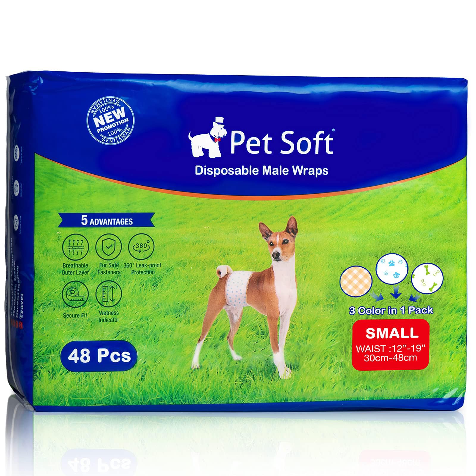 Pet Soft Disposable Male Dog Wraps - Dog Diapers for Male Dogs, Puppy Diapers with Wetness Indicator 48 Counts Small