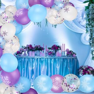 Gejoy 100 Pieces Snowflake Balloons 12 Inch Purple Blue Balloons White Balloons for Winter Birthday Party Girls Winter Theme Party Supplies Ice Snow Theme Baby Shower Winter Party Decoration