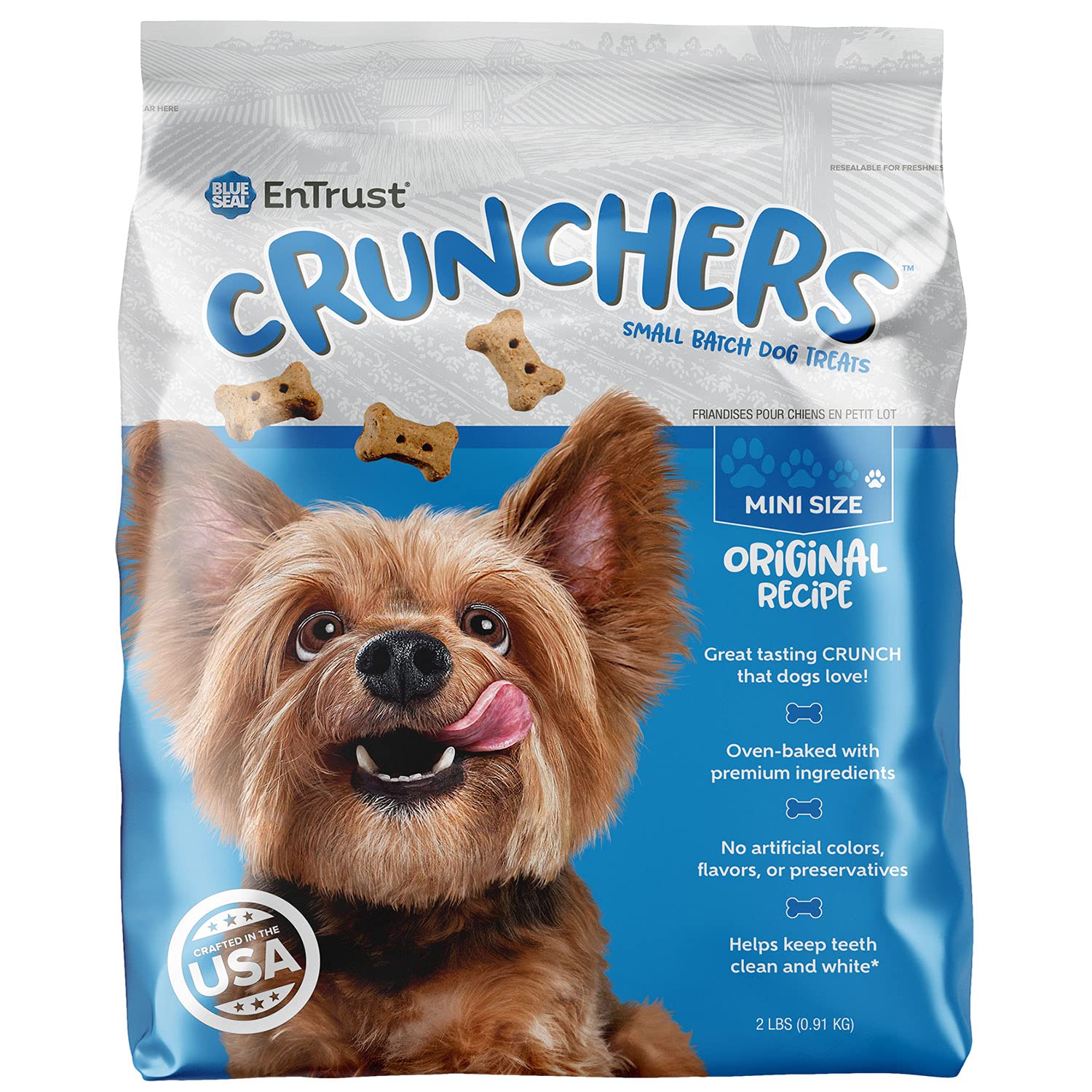 Blue Seal Kent Entrust Crunchers - Mini Dog Treats, Original Recipe - Crunchy Oven Baked Biscuits with Premium Ingredients, Healthy Snack, Ideal for Training - Made in USA, 2-Pound Bag