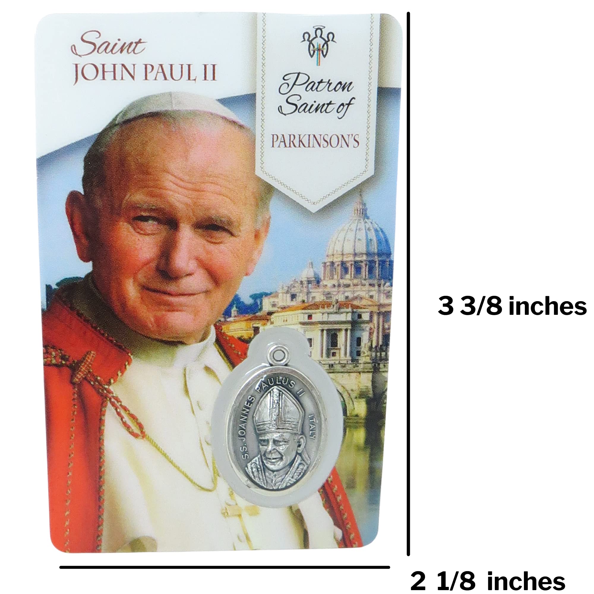 Needzo Saint John Paul II The Pope Holy Prayer Card with Medal and Chaplet on The Back, Catholic Saints Pocket Prayer Bookmarks and Bible Page Holders, 3 3/8, Pack of 2