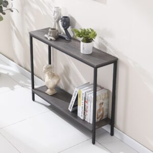 MAJARO Modern Industrial Sofa Console Table for Living Room, Office (Dark Grey, Double Layer)