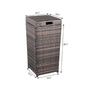 HomVent 26.7 Gallon Hideaway Can, Outdoor Wicker Trash Bin Rattan Patio Waste Basket with Lid, Wicker Recycling Basket Patio Trash Can for Backyard, Deck, Poolside (Brown)