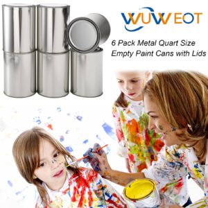 WUWEOT 6 Pack Metal Quart Paint Cans with Lids, Empty Unlined Paint Buckets, Multipurpose Storage Paint Pails Containers for Arts and Crafts, DIY Projects, Painting, Garage Organization