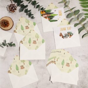 Zonon 72 Pieces Woodland Thank You Cards 36 Forest Envelopes and 36 Bear Forest Greeting Thank You Cards Animal Blank Notes Card for Baby Shower Party