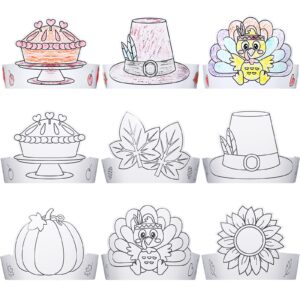 sumind 24 pieces color your own thanksgiving crowns thanksgiving craft for kids turkey paper hat for sunday school thanksgiving activity (classic)