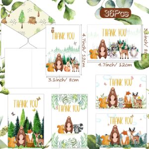 Zonon 72 Pieces Woodland Thank You Cards 36 Forest Envelopes and 36 Bear Forest Greeting Thank You Cards Animal Blank Notes Card for Baby Shower Party