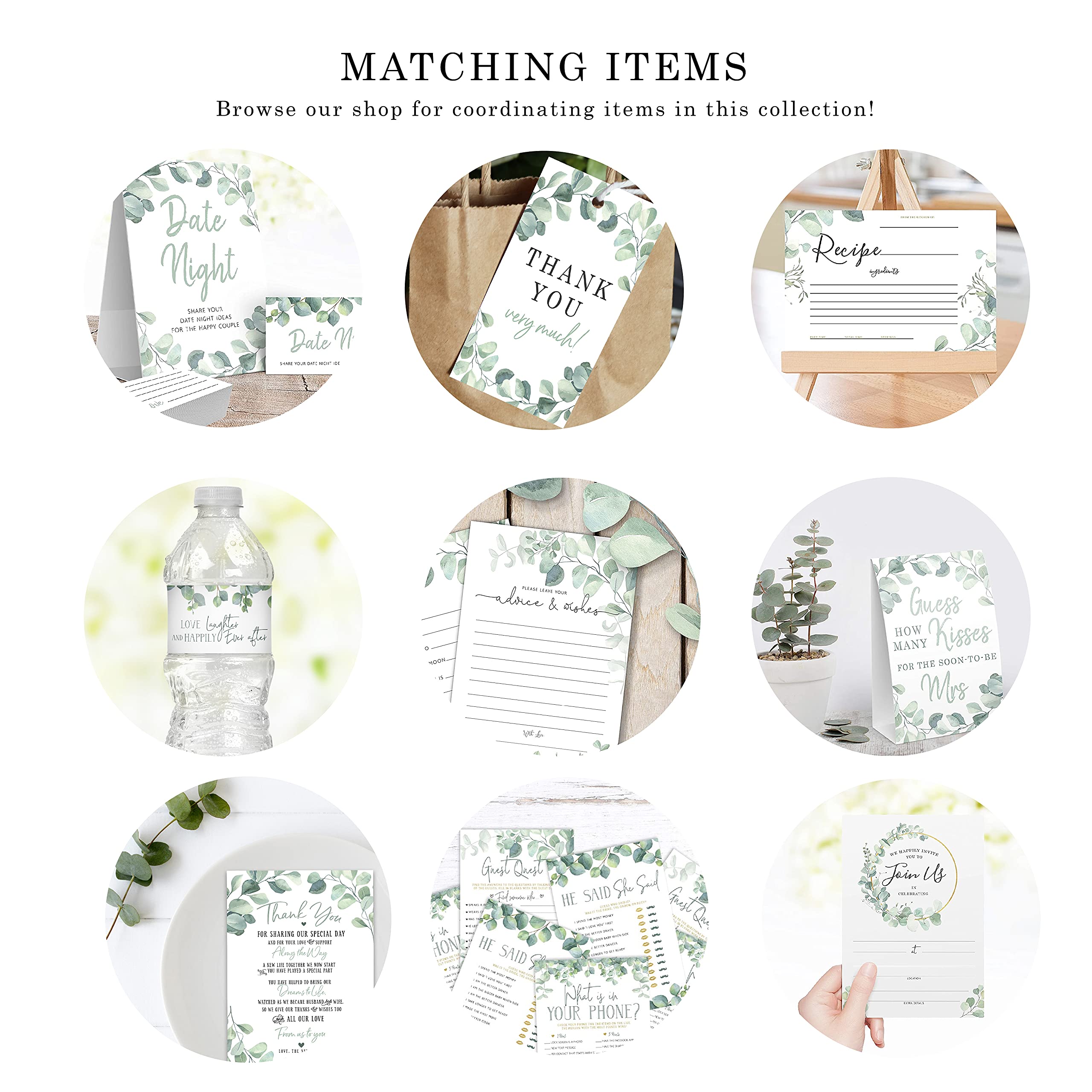 Your Main Event Prints Eucalyptus Wedding Bridal Shower Bottle Wraps - 25 Neutral Greenery Floral Water Bottle Labels - Perfect Decoration Favors