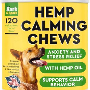 BARK&SPARK Combo of Dog Probiotics Chews + Calming Hemp Treats + Omega 3 Fish Oil Chews for Dogs - Anxiety Relief + Digestion and Immunity Support + Skin and Coat Supplement