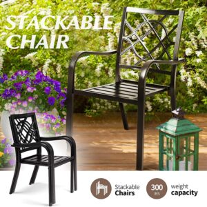 Omelaza 4 Pieces Outdoor Dining Chairs, Patio Bistro Wrought Iron Stackable Chairs with Armrest for Garden, Porch, Backyard, Black - Supports 250 lbs