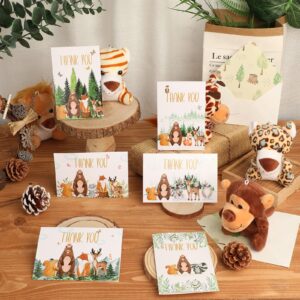 Zonon 72 Pieces Woodland Thank You Cards 36 Forest Envelopes and 36 Bear Forest Greeting Thank You Cards Animal Blank Notes Card for Baby Shower Party