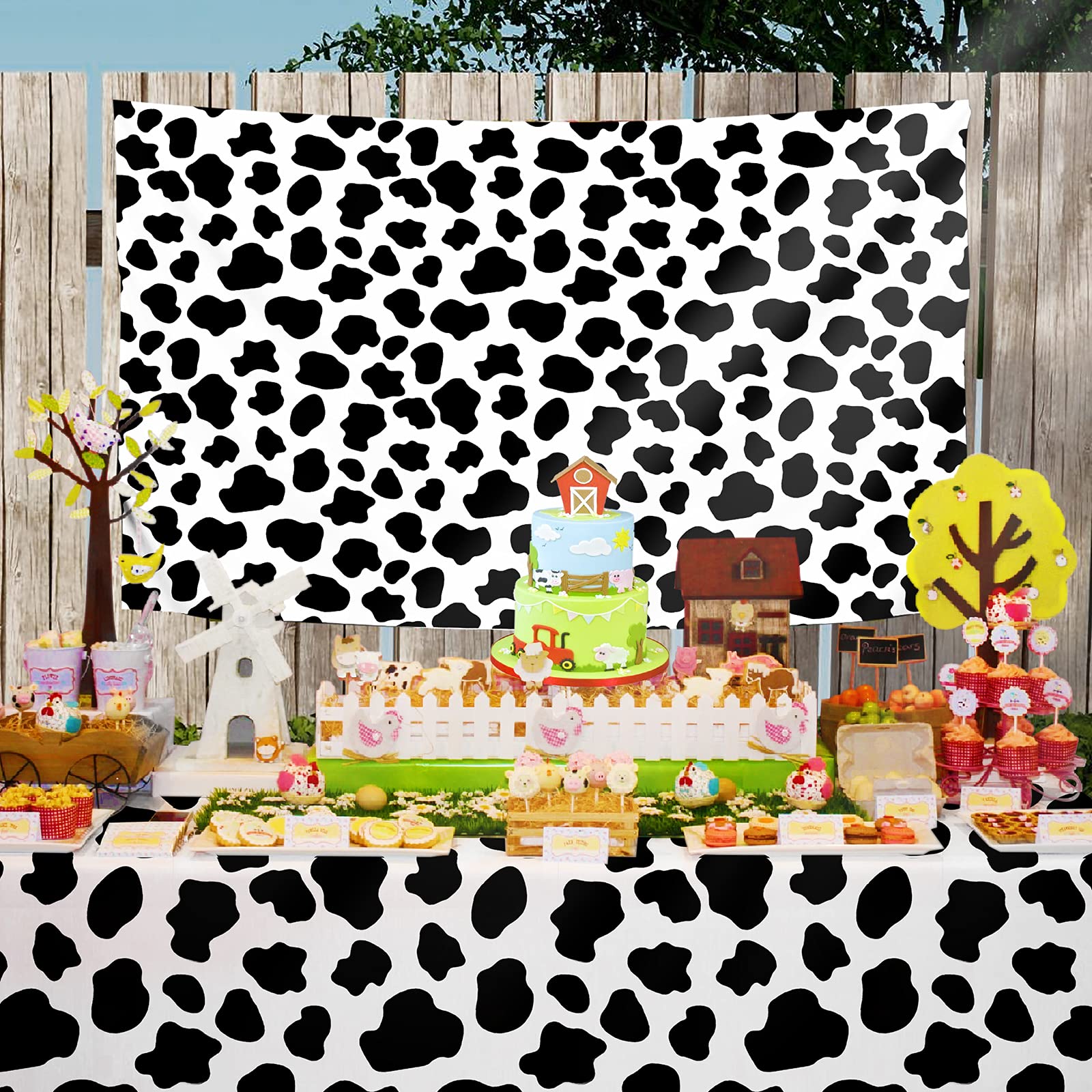 PHOGARY Cow Print Party Tablecloth (3pcs), Farm Animal Theme Barnyard Party Supplies for Picnics Disposable Plastic Rectangular Table Cover Baby Shower Kids Boys Girls Birthday