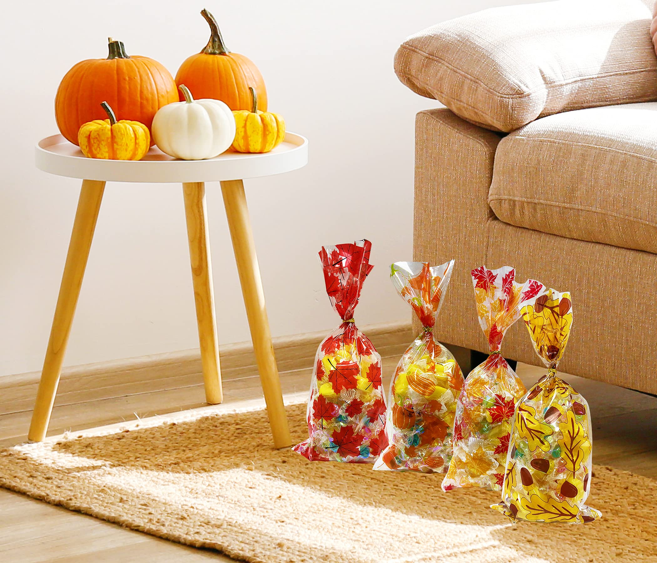 Fall Cellophane Bags 160 Pcs Fall Treat Bags Fall Goodie Bags Fall Candy Bagsfall Snack Bags Fall Treat Bags With Ties Autumn Treat Bags Fall Party Bags With Gold Twist Ties For Thanksgiving Fall