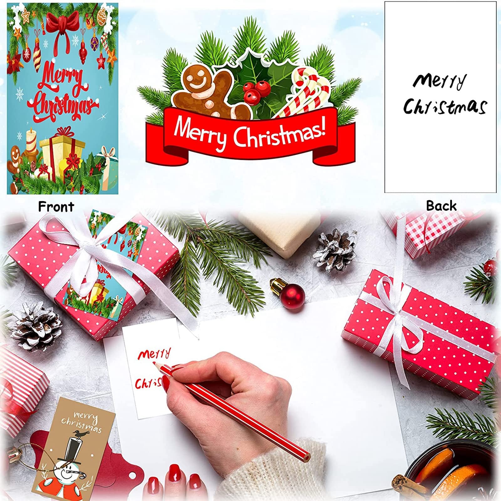 60 Pieces Christmas Greeting Cards 2 x 3.5 Inch Small Christmas Note Cards Claus Snowman Elk Note Cards Funny Mini Christmas Thank You Cards for Christmas Party Celebration Supplies, 60 Designs