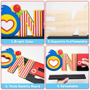 C1krint Plim Plim ONE Letter Sign Wooden Table Centerpiece, Circus Clown Plim Plim Theme First Birthday Party Decoration Supplies for One Year Old Baby Shower 1st Birthday Ornaments Photo Props