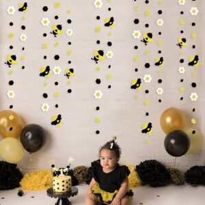 52Ft Black Gold White Bee Flower Circle Dot Banner Garland Glitter Honeycomb Bumble Gender Reveal Decorations for Kids Birthday Baby Shower What Will It Bee Happy Bee Day Mom to Bee Party Supplies