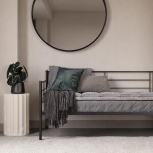 REALROOMS Praxis Metal Daybed with Steel Frame and Slats, Under Bed Storage, Twin, Black