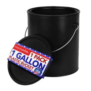 1 gallon plastic paint bucket (black) - triple lock airtight seal - minimizes skimming - rust proof - odor & chemical resistant - 128 fl oz all-plastic paint can with metal handle - stock your home