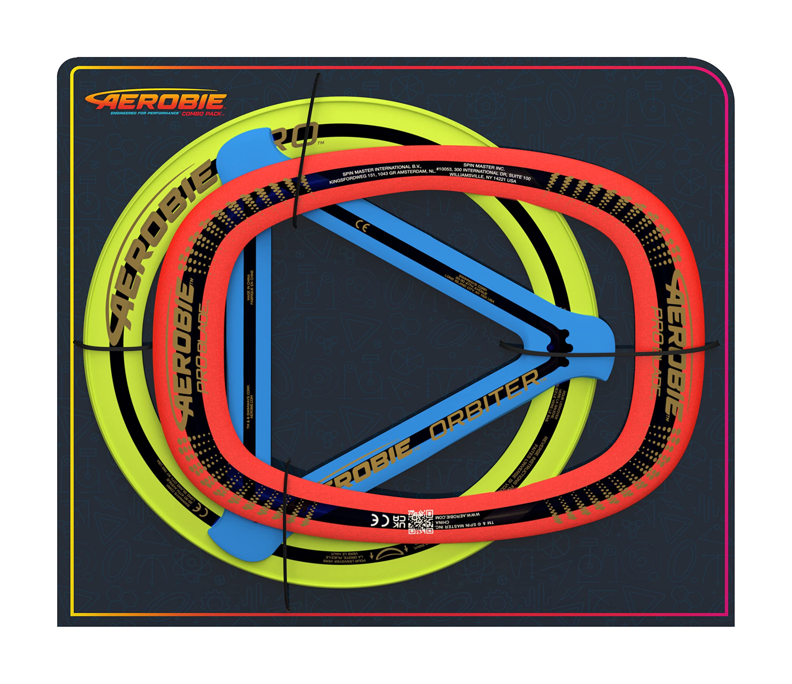 Aerobie 3-Piece Flying Ring Combo Pack with Pro Ring, Orbiter Boomerang, and Pro Blade, Lightweight Kids Toys for Disc Golf & Outdoor Games, Ages 5+