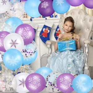 Gejoy 100 Pieces Snowflake Balloons 12 Inch Purple Blue Balloons White Balloons for Winter Birthday Party Girls Winter Theme Party Supplies Ice Snow Theme Baby Shower Winter Party Decoration