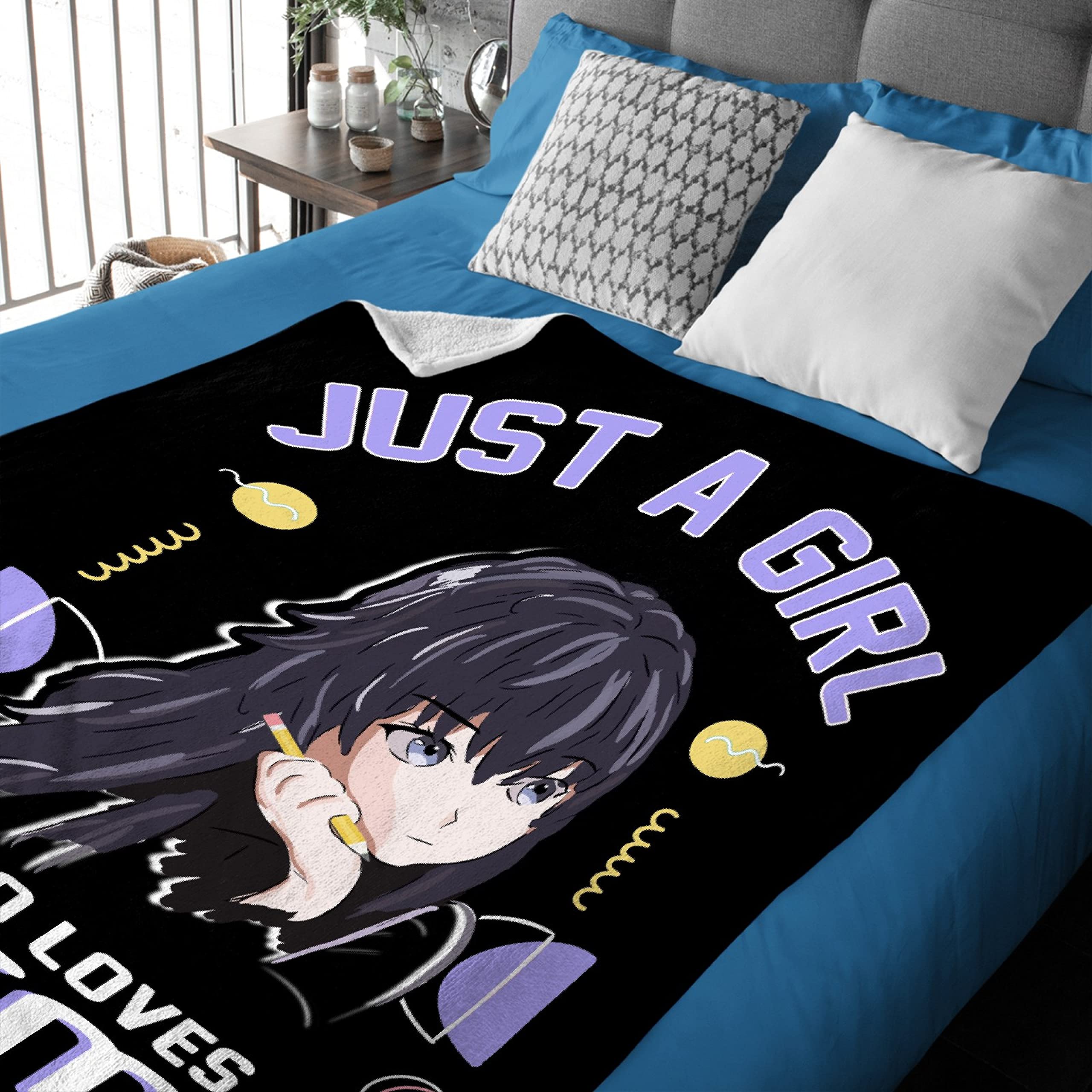 Microfiber Flannel Throw Blanket Just A Girl Who Loves Anime and Sketching Super Soft Cozy Lightweight Summer Quilt Perfect for Bed Sofa-60"x50" Medium for Teen