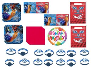 turbo the movie birthday party supplies decoration bundle for 16 includes plates, napkins, invitations with thank you notes, loot bags