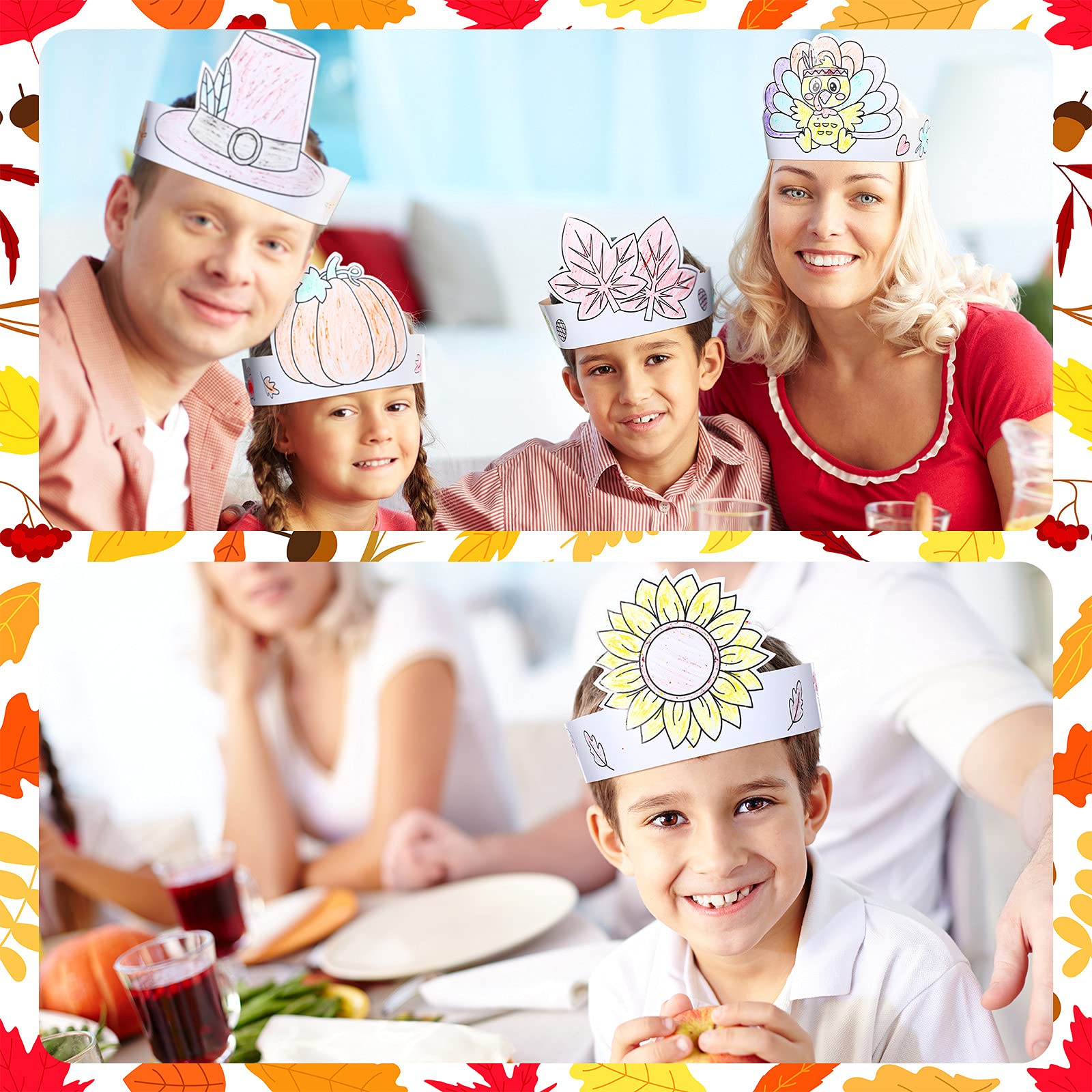 Sumind 24 Pieces Color Your Own Thanksgiving Crowns Thanksgiving Craft for Kids Turkey Paper Hat for Sunday School Thanksgiving Activity (Classic)