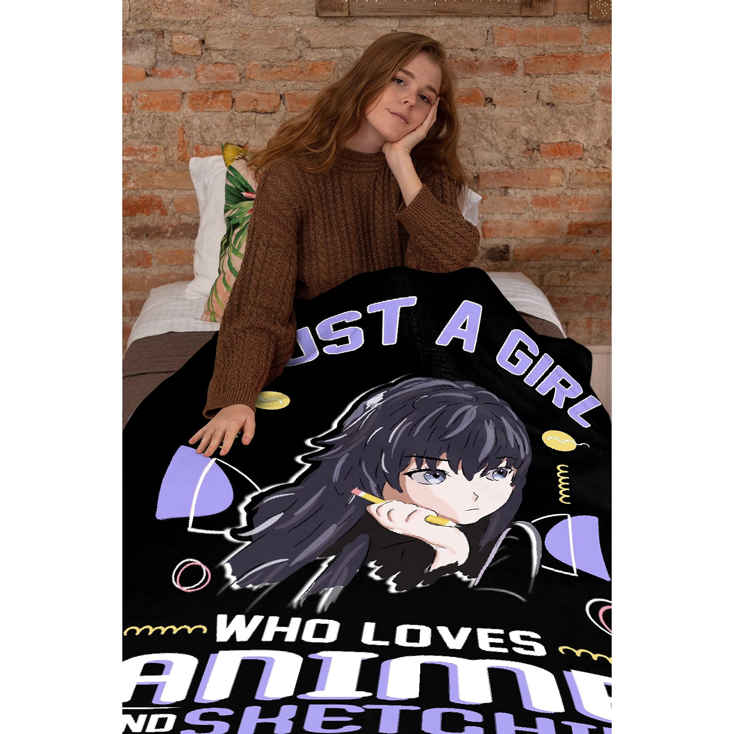 Microfiber Flannel Throw Blanket Just A Girl Who Loves Anime and Sketching Super Soft Cozy Lightweight Summer Quilt Perfect for Bed Sofa-60"x50" Medium for Teen