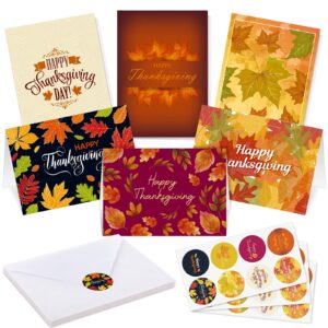 whaline 24pcs thanksgiving greeting cards assortment with stickers and envelopes 5" x 7" large happy thanksgiving cards fall leaves patterned thankful grateful note cards for party favor supplies