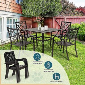 Omelaza 4 Pieces Outdoor Dining Chairs, Patio Bistro Wrought Iron Stackable Chairs with Armrest for Garden, Porch, Backyard, Black - Supports 250 lbs