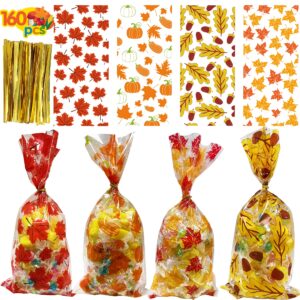 fall cellophane bags 160 pcs fall treat bags fall goodie bags fall candy bagsfall snack bags fall treat bags with ties autumn treat bags fall party bags with gold twist ties for thanksgiving fall