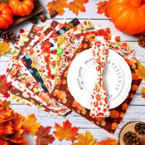 Tatuo 16 Pieces Thanksgiving Fabric Fall Fabric Fat Fabric Bundles Craft Plaid Fabric Squares Patchwork with Pumpkin Maple Patterns for Autumn DIY Sewing Quilting Crafts, 10 x 10 Inch(Vivid Pattern)