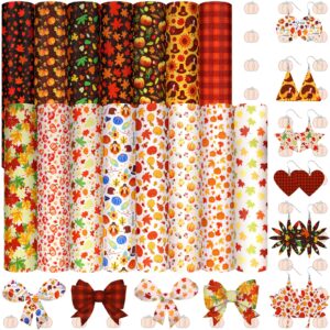 15 pieces fall thanksgiving faux leather sheet autumn theme plaid printed artificial leather sheet pumpkin fall leaves pattern synthetic leather sheet for diy, 8.3 x 6.3 inch