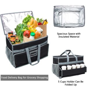 PACMAXI Insulated Food Delivery Bag XXL, 23''x14''x14'' Delivery Bag with Cups Holder, Food Delivery Bag Suitable for Delivery(Black)