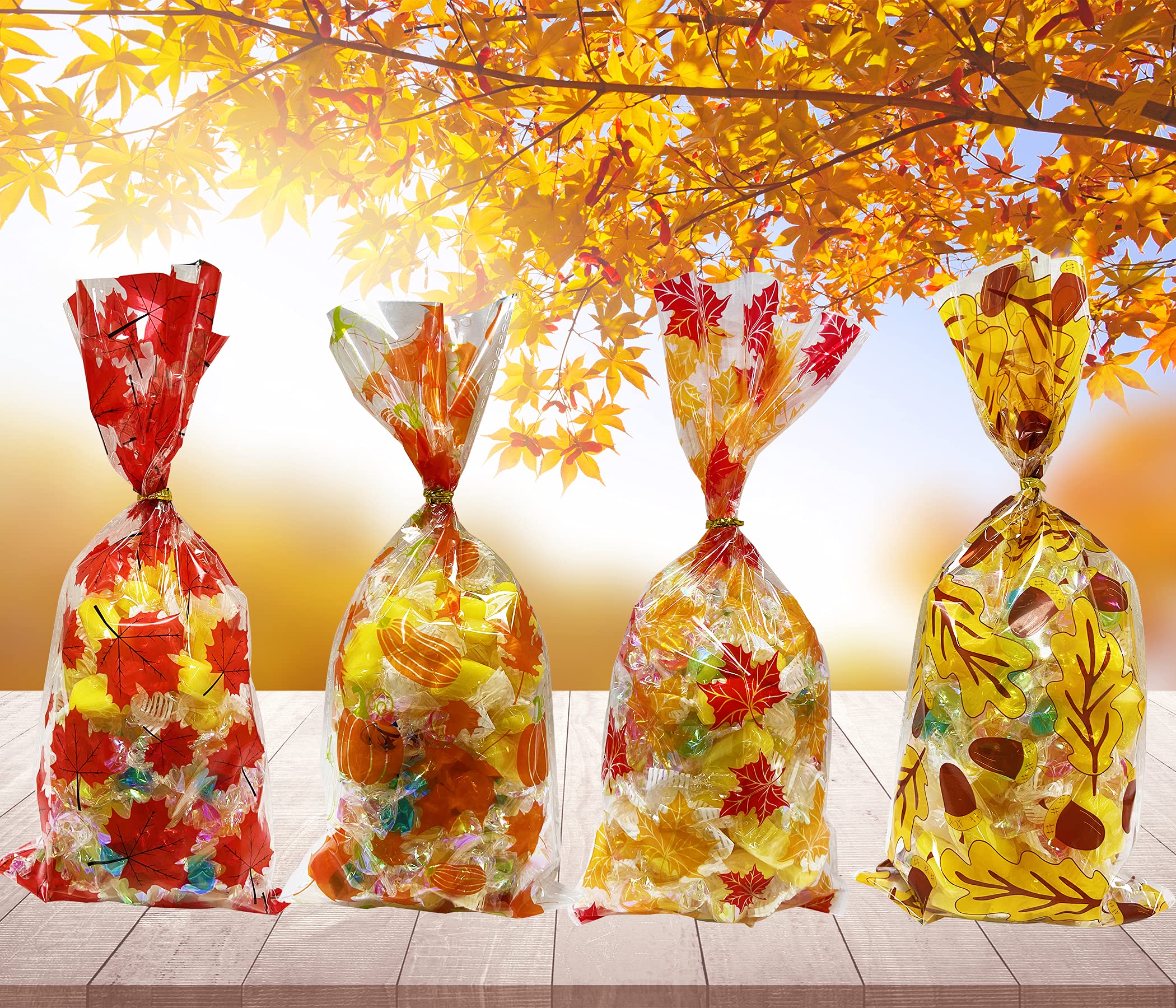 Fall Cellophane Bags 160 Pcs Fall Treat Bags Fall Goodie Bags Fall Candy Bagsfall Snack Bags Fall Treat Bags With Ties Autumn Treat Bags Fall Party Bags With Gold Twist Ties For Thanksgiving Fall