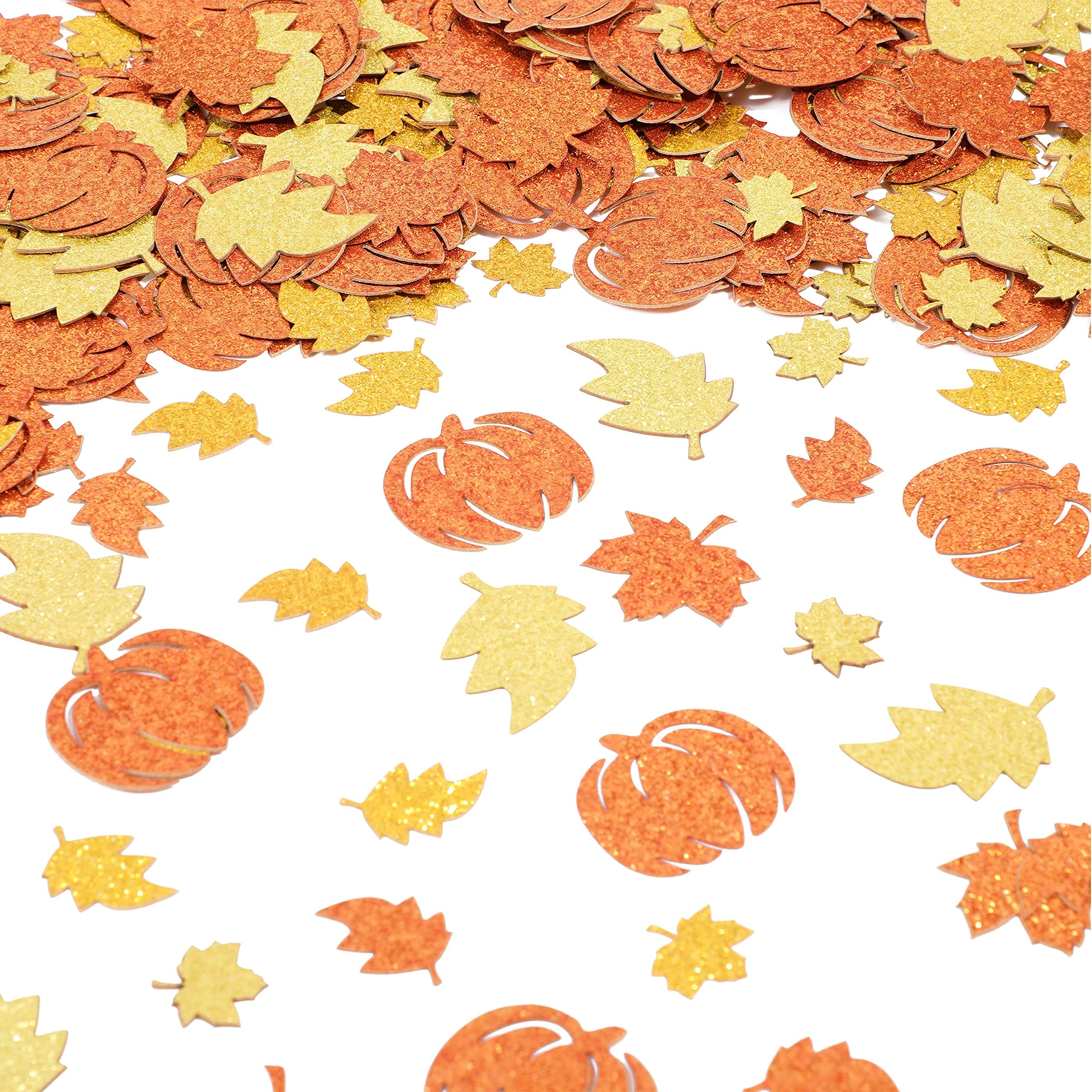 300 Pcs Fall Glitter Maple Leaf Pumpkin Party Table Confetti Autumn Harvest Thanksgiving Table Scatter for Fall Party Birthday Bridal Shower Decor