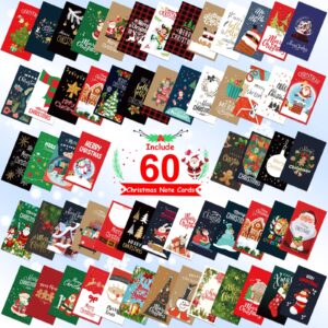 60 Pieces Christmas Greeting Cards 2 x 3.5 Inch Small Christmas Note Cards Claus Snowman Elk Note Cards Funny Mini Christmas Thank You Cards for Christmas Party Celebration Supplies, 60 Designs