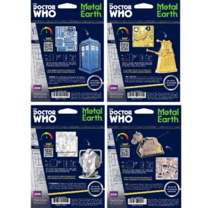 Metal Earth Fascinations 3D Metal Model Kits Dr Who Set of 4 - Tardis - Gold Dalek - Cyberman Head - Rusty K-9