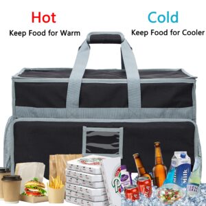 PACMAXI Insulated Food Delivery Bag XXL, 23''x14''x14'' Delivery Bag with Cups Holder, Food Delivery Bag Suitable for Delivery(Black)