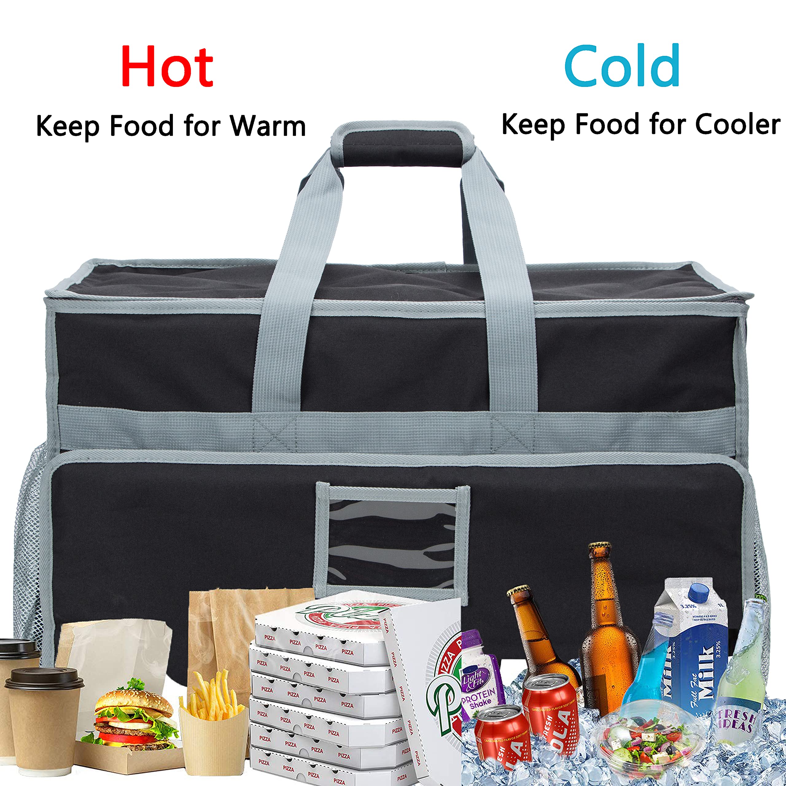 PACMAXI Insulated Food Delivery Bag XXL, 23''x14''x14'' Delivery Bag with Cups Holder, Food Delivery Bag Suitable for Delivery(Black)