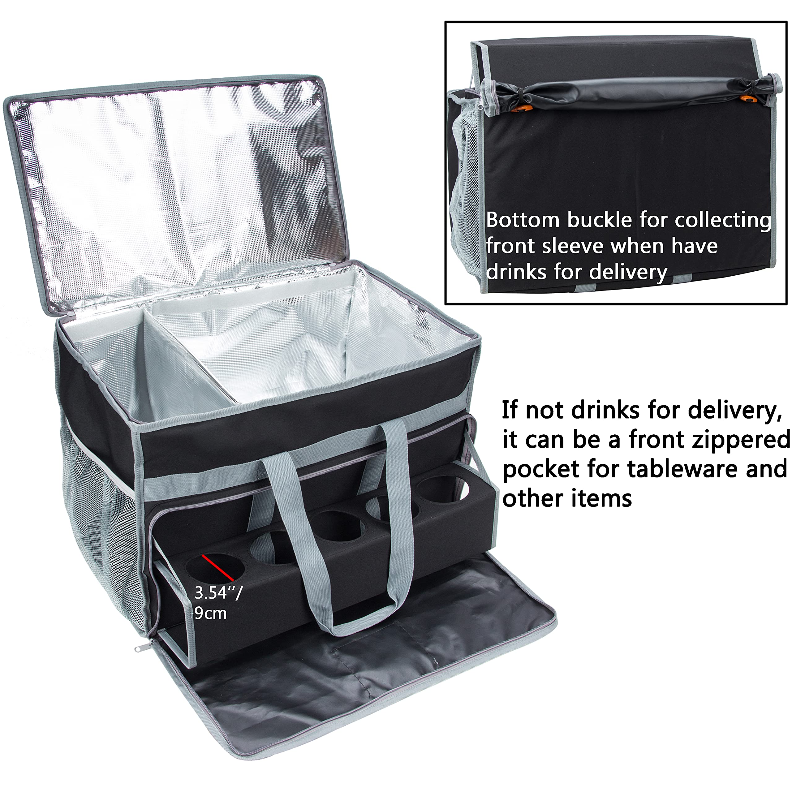 PACMAXI Insulated Food Delivery Bag XXL, 23''x14''x14'' Delivery Bag with Cups Holder, Food Delivery Bag Suitable for Delivery(Black)