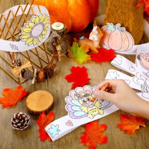 Sumind 24 Pieces Color Your Own Thanksgiving Crowns Thanksgiving Craft for Kids Turkey Paper Hat for Sunday School Thanksgiving Activity (Classic)