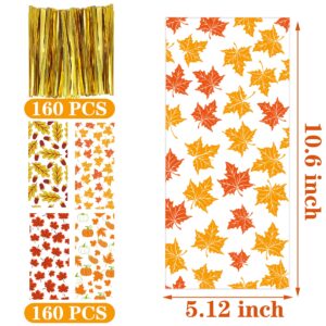 Fall Cellophane Bags 160 Pcs Fall Treat Bags Fall Goodie Bags Fall Candy Bagsfall Snack Bags Fall Treat Bags With Ties Autumn Treat Bags Fall Party Bags With Gold Twist Ties For Thanksgiving Fall