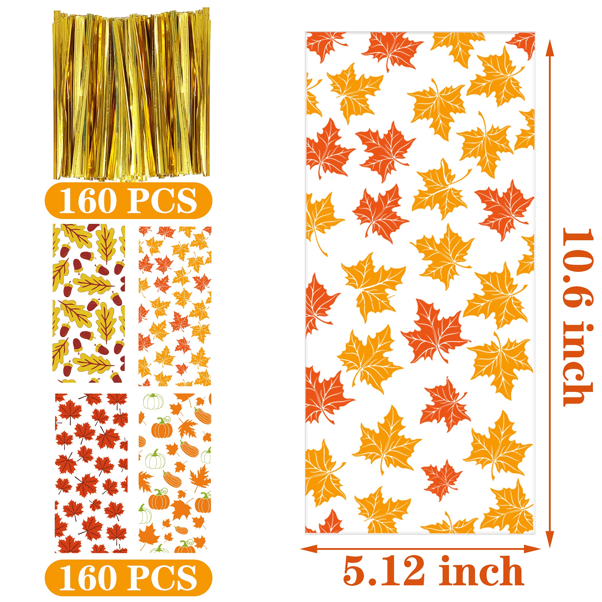 Fall Cellophane Bags 160 Pcs Fall Treat Bags Fall Goodie Bags Fall Candy Bagsfall Snack Bags Fall Treat Bags With Ties Autumn Treat Bags Fall Party Bags With Gold Twist Ties For Thanksgiving Fall