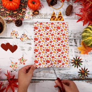 15 Pieces Fall Thanksgiving Faux Leather Sheet Autumn Theme Plaid Printed Artificial Leather Sheet Pumpkin Fall Leaves Pattern Synthetic Leather Sheet for DIY, 8.3 x 6.3 Inch