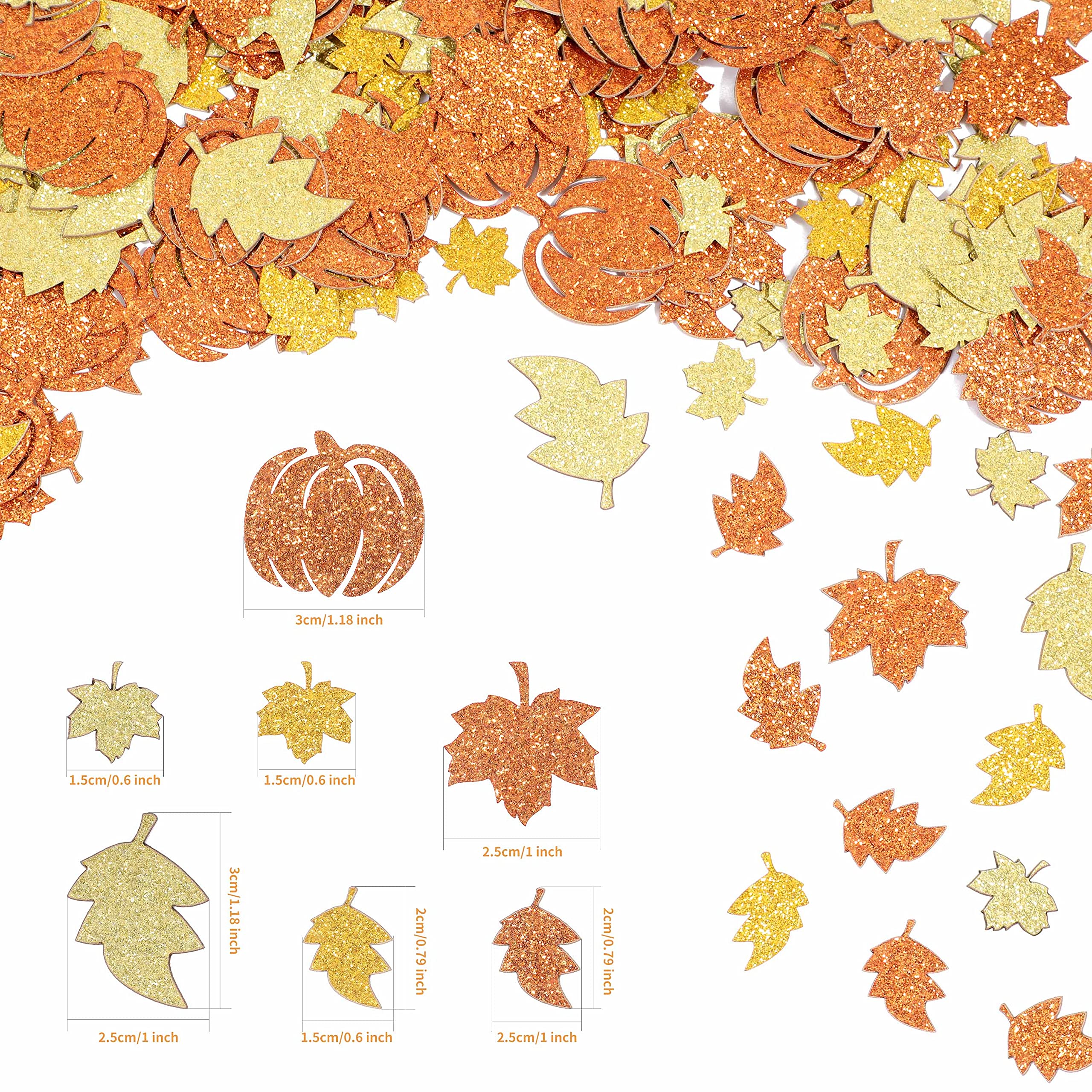 300 Pcs Fall Glitter Maple Leaf Pumpkin Party Table Confetti Autumn Harvest Thanksgiving Table Scatter for Fall Party Birthday Bridal Shower Decor