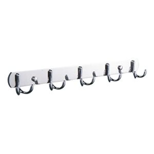 juvielich dual prong coat hooks wall mounted coat hook with adjustable hooks for hats cloths rack, stainless steel, 5 hooks 450mm/17.72" silver colored polished finish,1 pcs