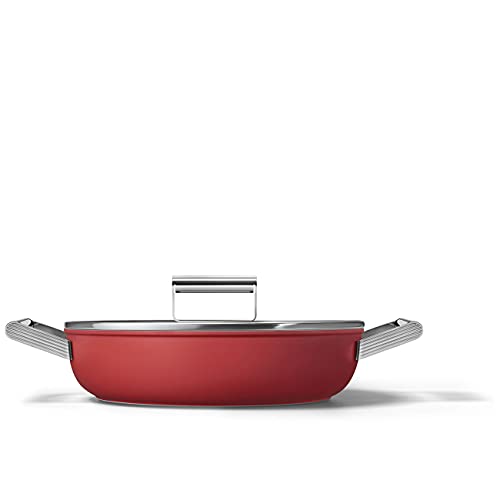 Smeg Cookware 11-Inch Red Deep Pan with Lid