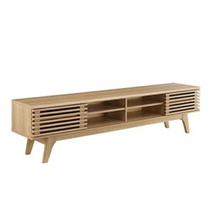 modway render mid-century modern low profile 70 inch media console tv stand in oak, 70"